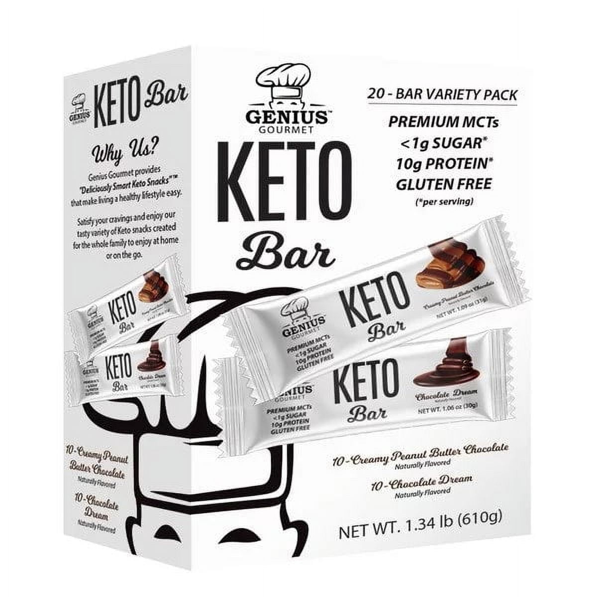 Genius Gourmet Keto Bars, Low Carb Snacks, 20 Count Variety Pack ...