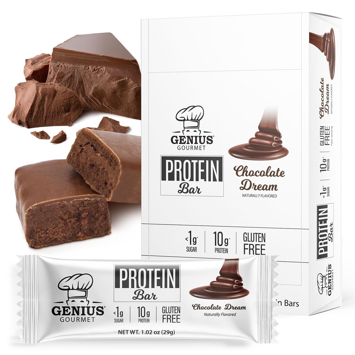 Genius Gourmet Protein Bar, KEF16 Chocolate Dream, Keto Snack, Low Carb ...