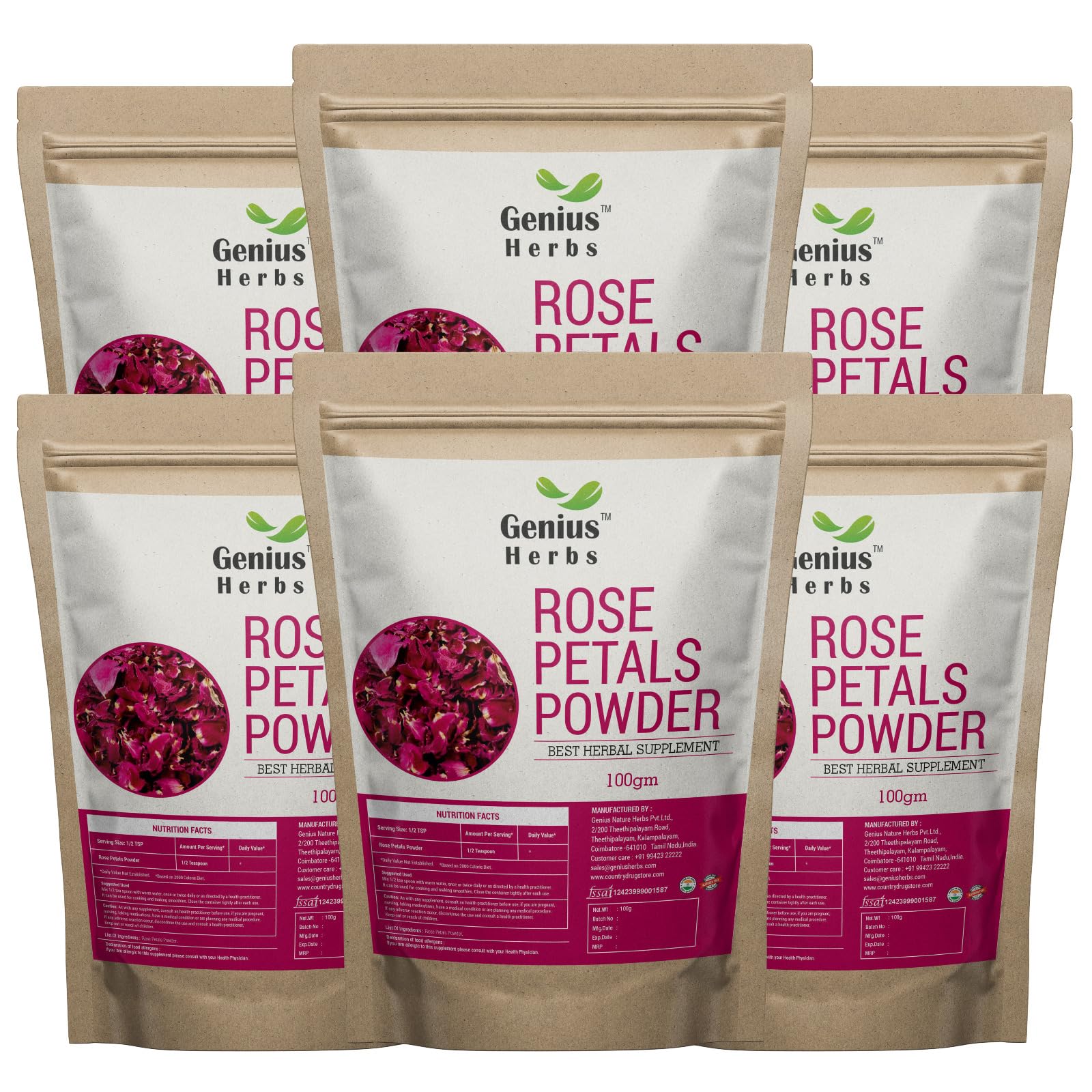Genius Herbs Rose Petal Powder - 100Gm | For Face & Skin | 100% Diy ...