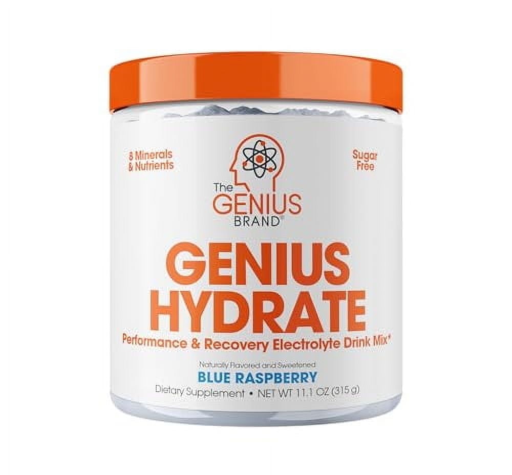 Genius Hydrate Powder Drink Mix Blue Raspberry 50 Servings - Natural ...