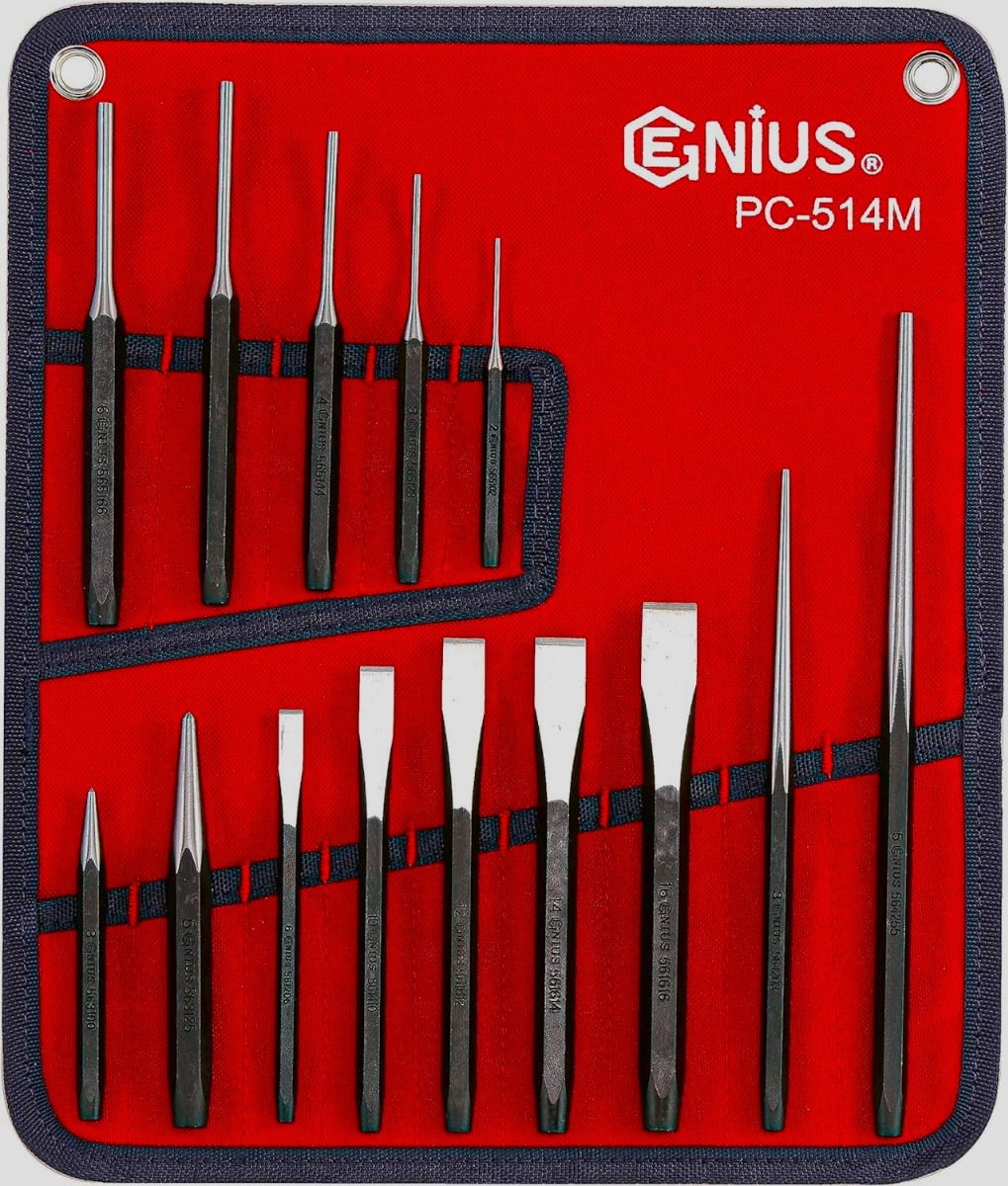 Genius Tools Punch and Chisel Set 14 Piece Metric Hardened Steel ...