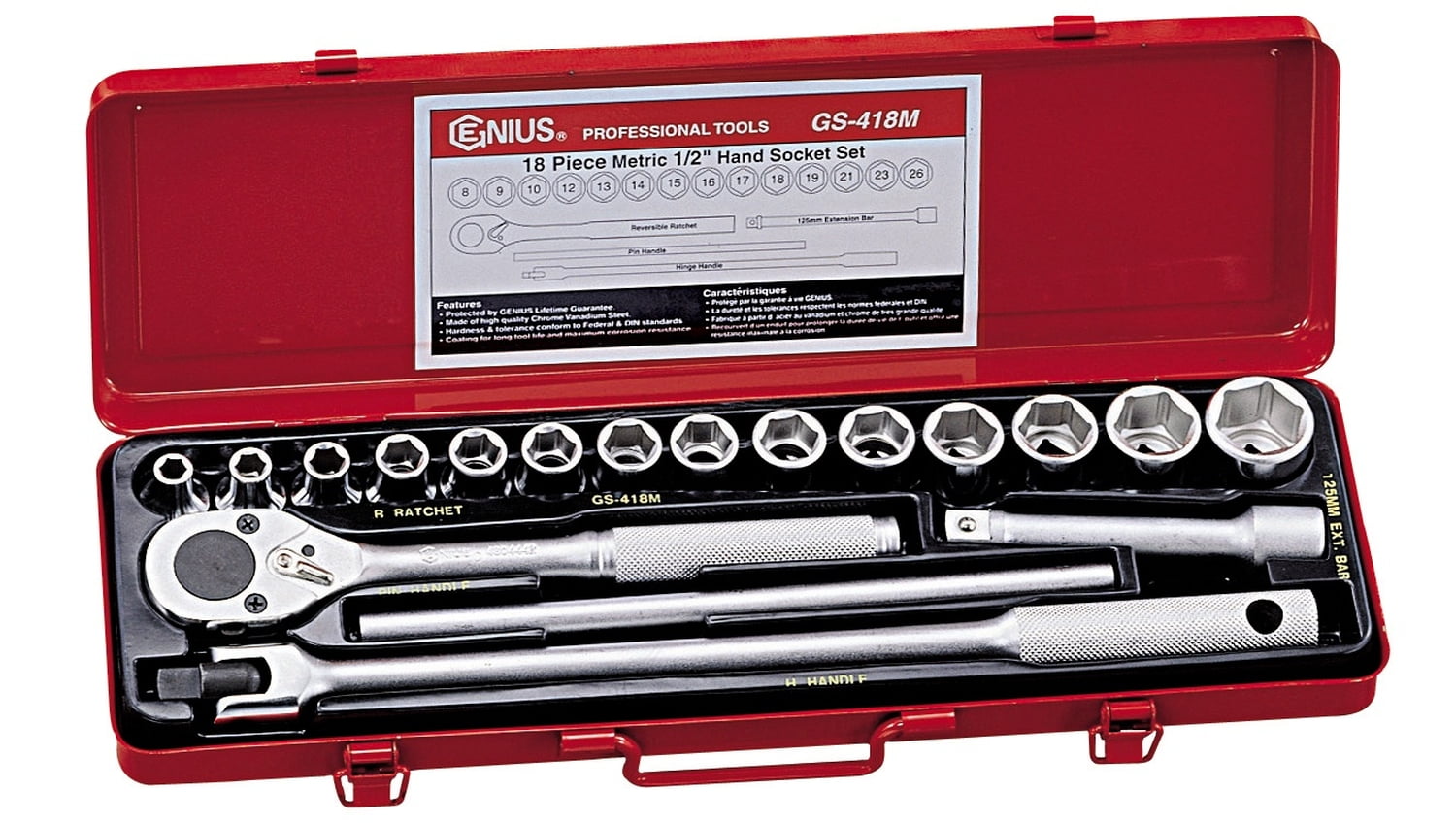 Genius Tools 18 Piece 1/2" Dr. Metric Hand Socket Set - GS-418M ...