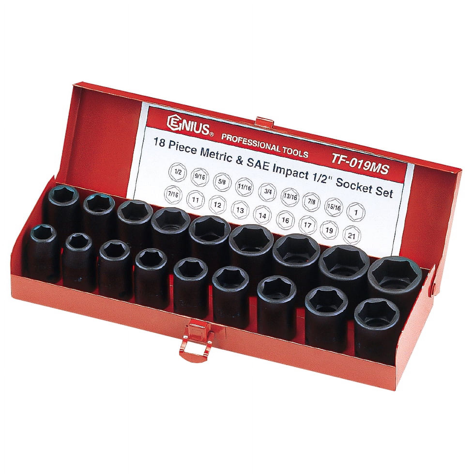Genius Tools 18 Piece 1/2" Dr. Metric & SAE Impact Socket Set - TF ...