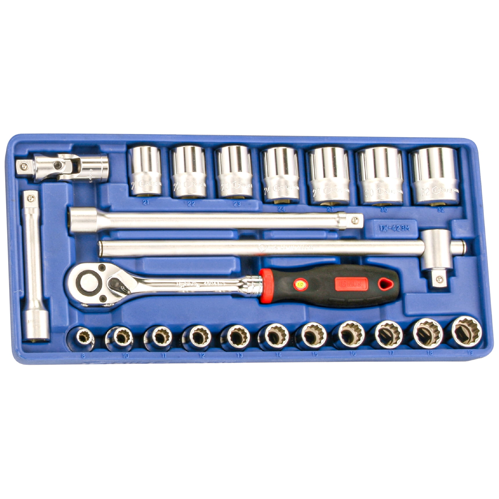 Genius Tools 23 Piece 1/2" Dr. SAE Hand Socket Set - TW-423S - Walmart.com