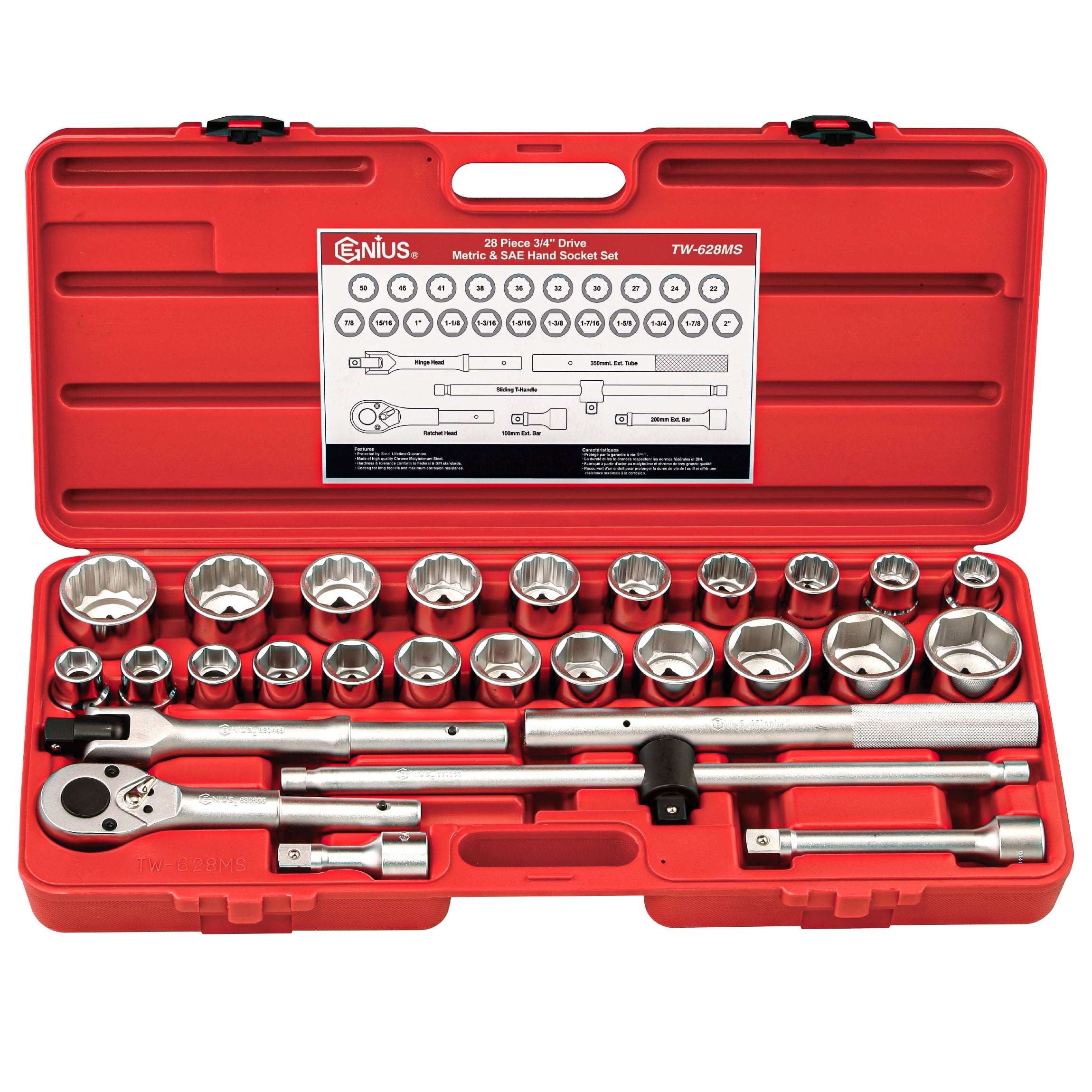 Genius Tools 28 Piece 3/4" Dr. Metric & SAE Hand Socket Set (6 & 12 ...