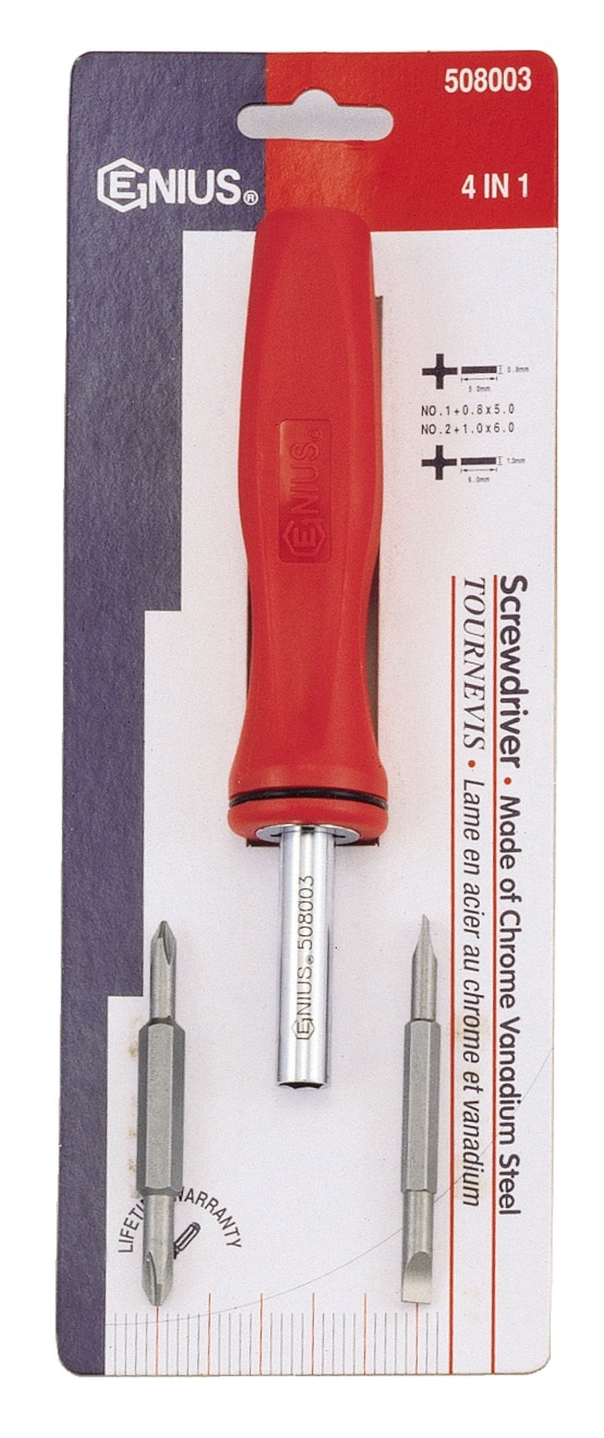 Genius Tools 4 in 1 Screwdriver, PH.1, PH.2, 0.8 x 5.0mm, 1.0 x 6.0mm ...