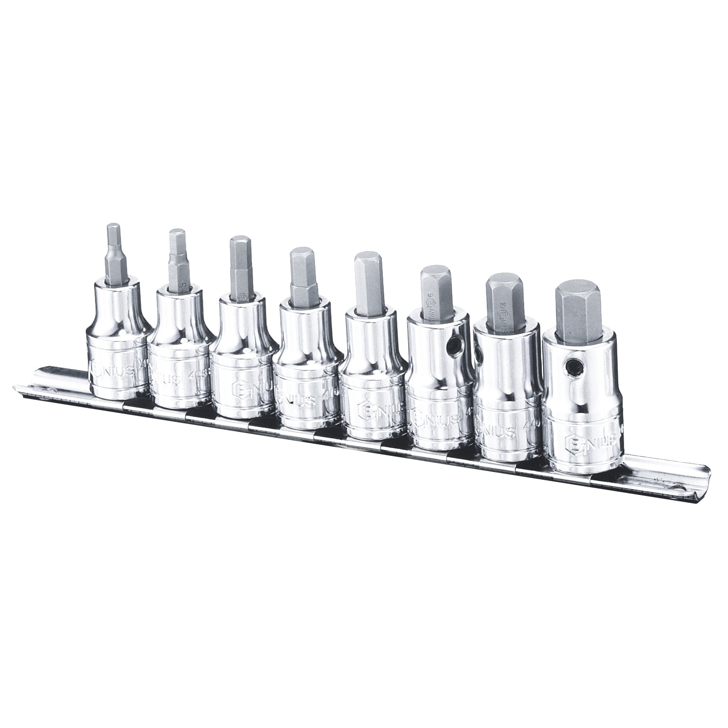 Genius Tools 8 Piece 1/2" Dr. Metric Hex Bit Socket Set - BS-408H ...