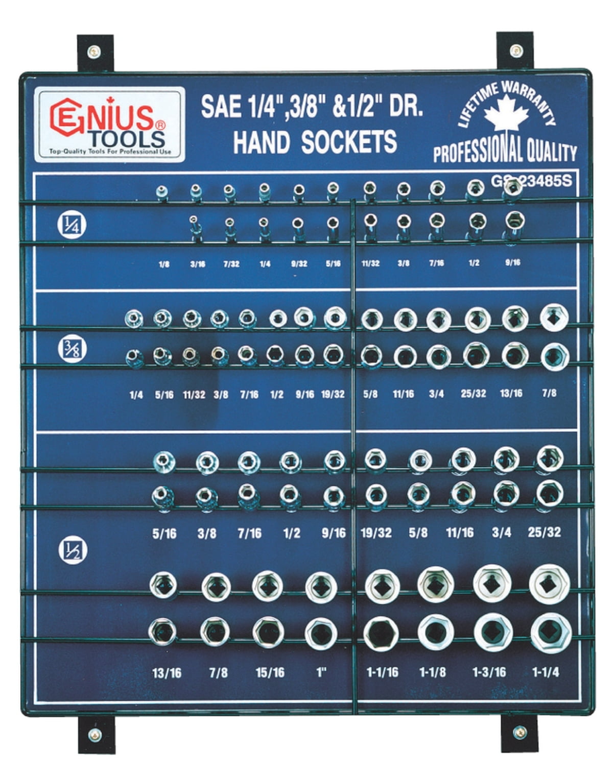 Genius Tools 85 Piece 1/4", 3/8" & 1/2" Dr. SAE Hand Socket Display ...