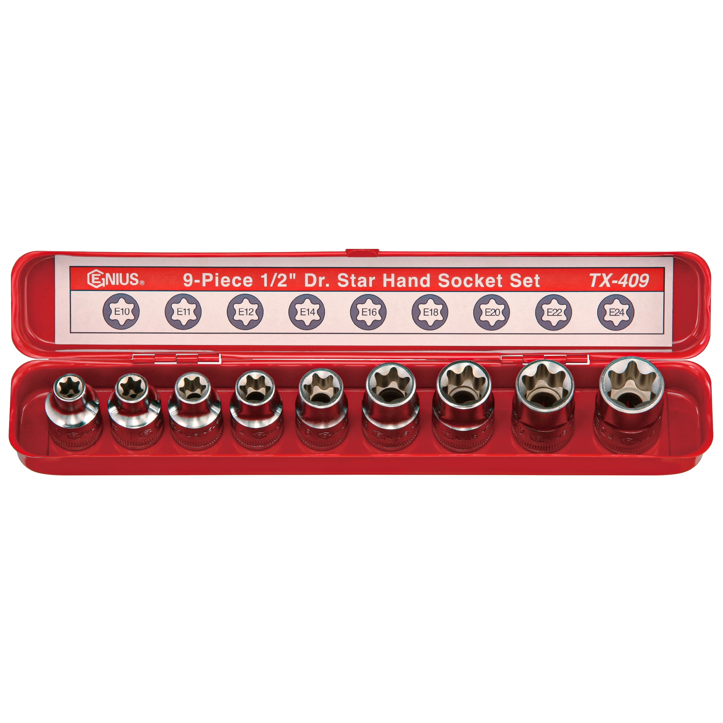 Genius Tools 9 Piece 1/2" Dr. Star Hand Socket Set - TX-409 - Walmart.com