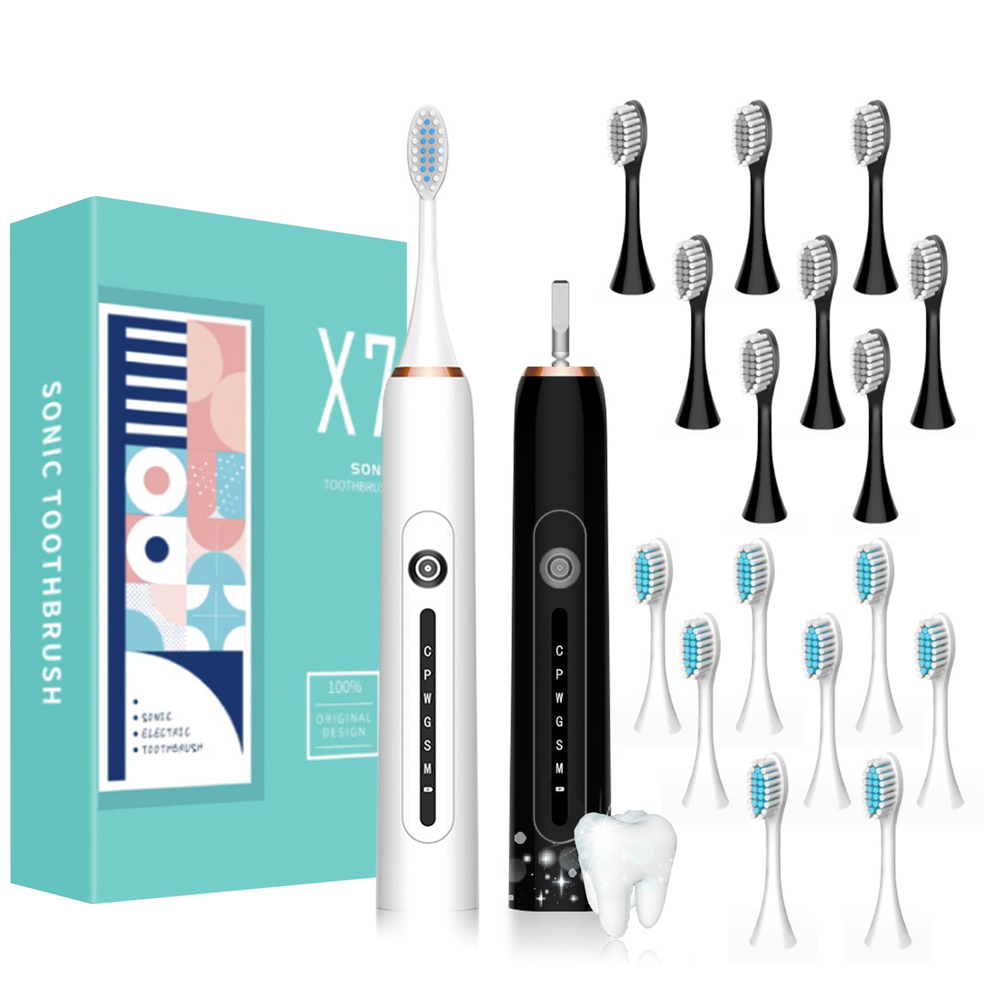 Genkent Adults Rechargeable Electric Power Toothbrushes, Sonic Electric Toothbrush with 8 Brush ...