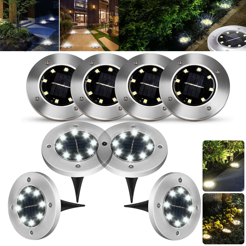 Genkent Solar Ground Lights, 8 LED Solar Powered Disk 8 Led Solar ...