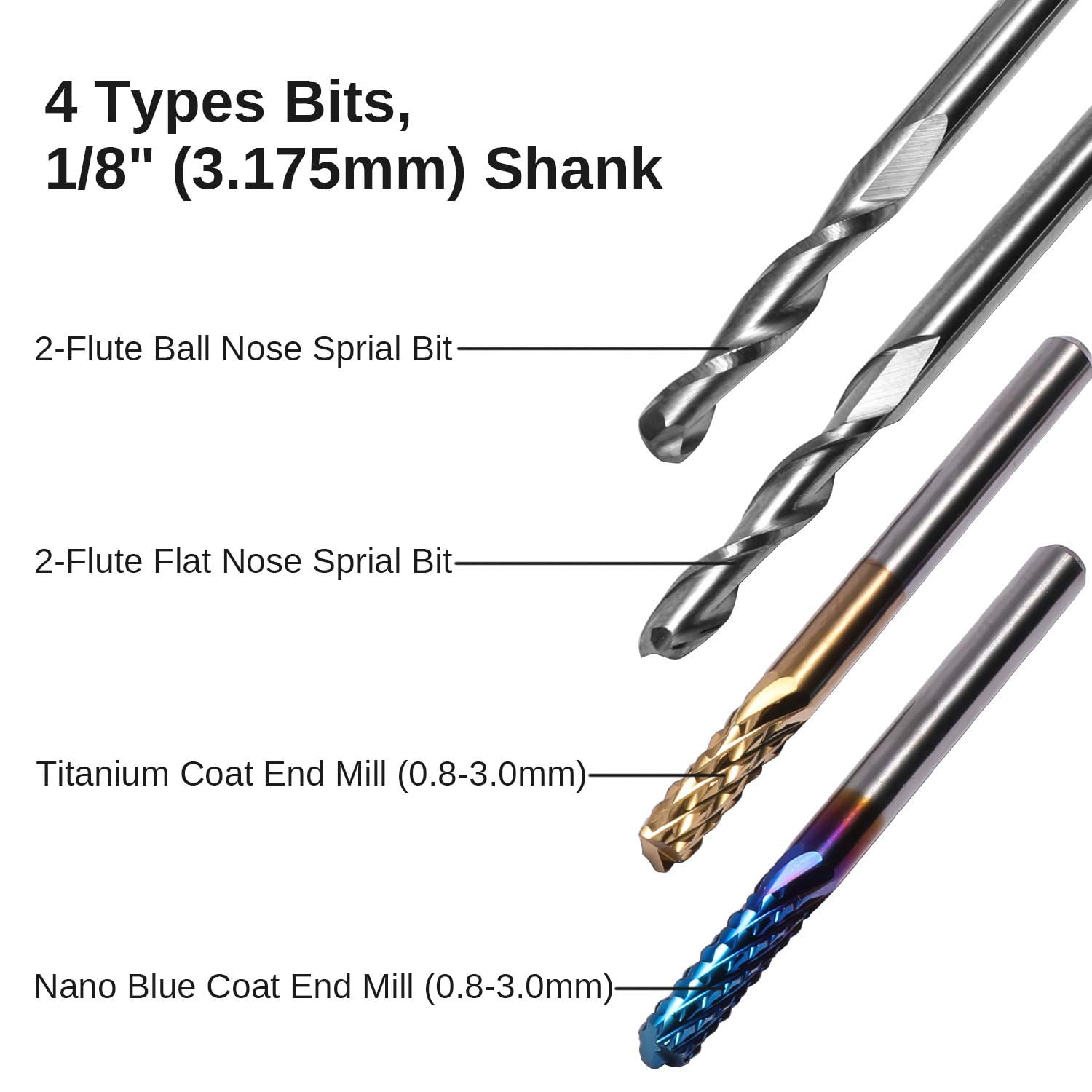 Genmitsu 40pcs End Mills CNC Router Bits, 1/8" Shank CNC Cutter Milling ...
