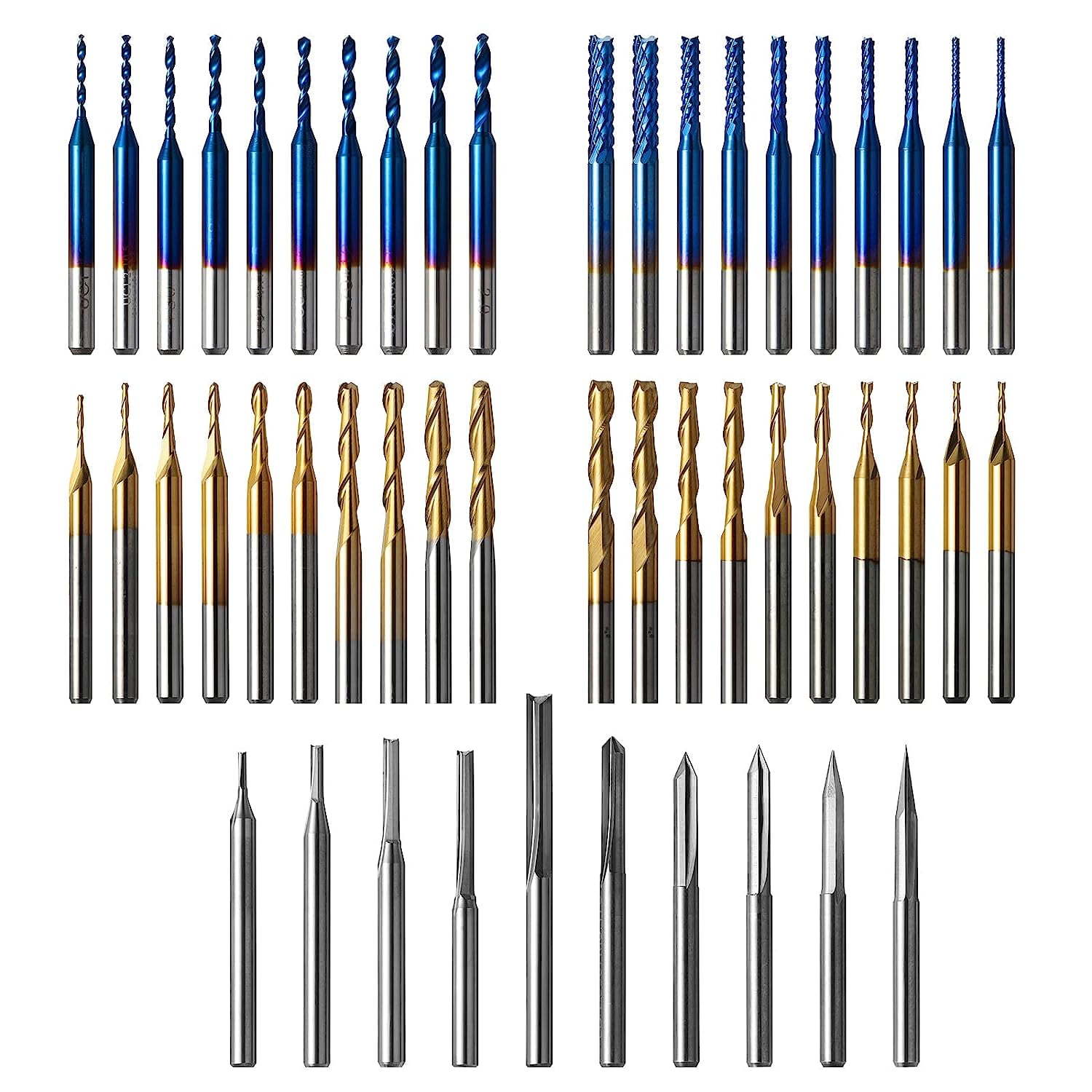 Genmitsu 50pcs Tungsten Carbide End Mill Router Bits, 1/8'' Shank CNC ...