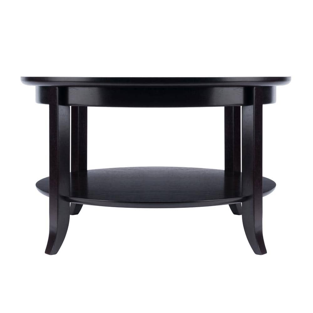 Genoa 30 in. Espresso Medium Round Composite Coffee Table with Shelf ...