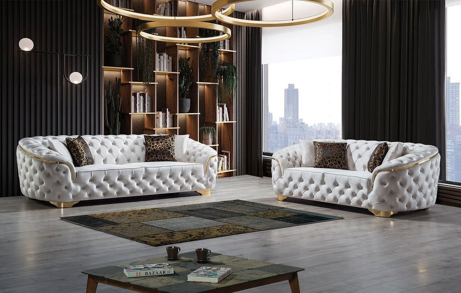 Genoa Modern Ivory Velvet Sofa & Matching Loveseat Living Room Set ...
