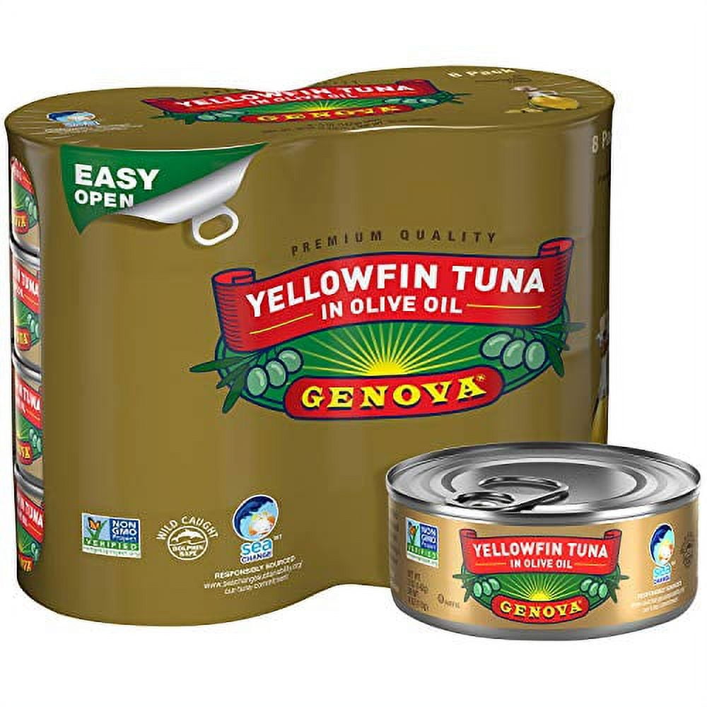 Genova Premium Yellowfin Tuna in Olive Oil, Wild Caught, Solid Light, 5 ...