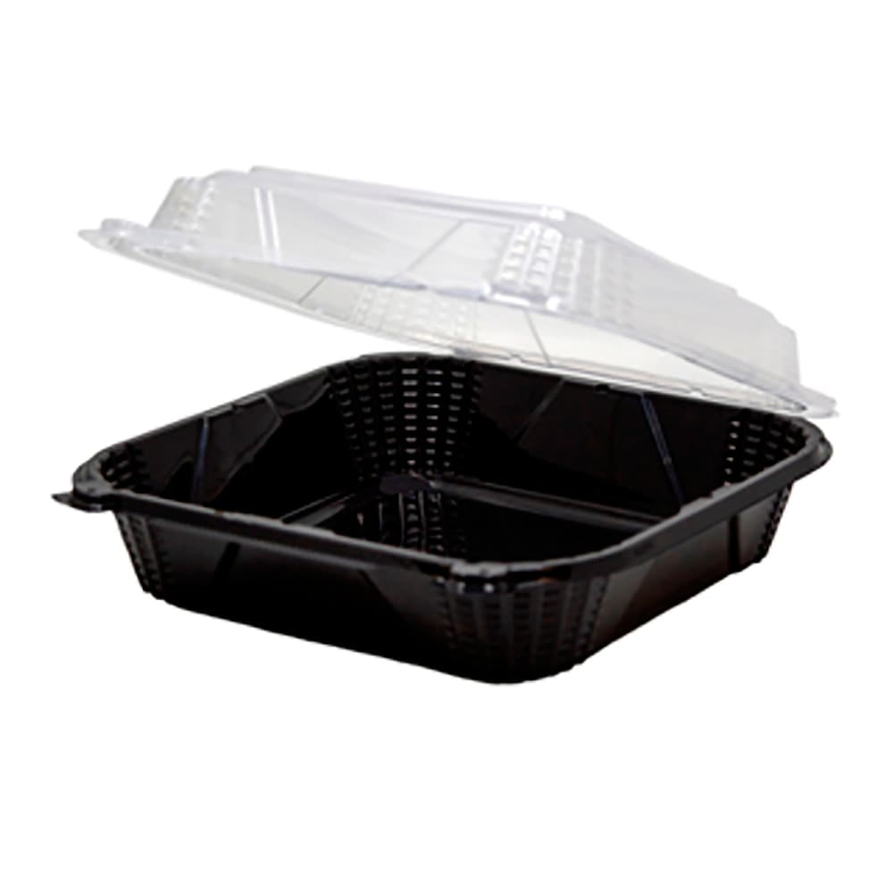 Genpak PV200 Black/Clear 9.25 x 9.125 x 3 Hinged Container - 150 / CS ...