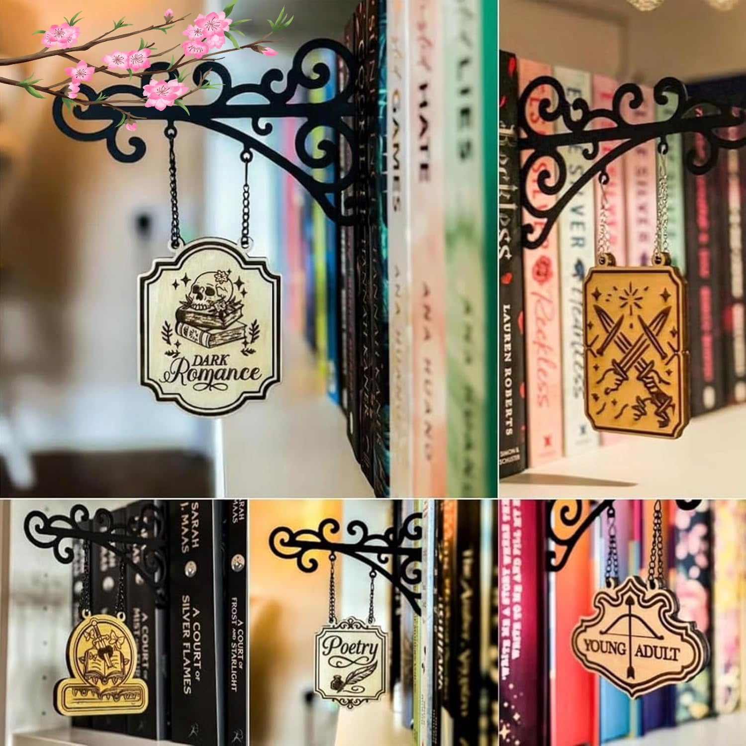 Genre Book Dividers for Shelves – Book Nook Tavern Signs with Hanging ...