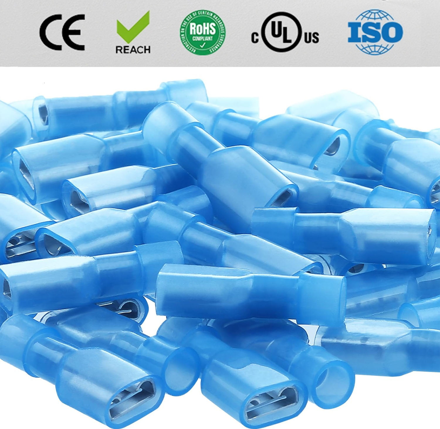 Genreen 100 Pcs UL Listed Blue Female Spade Connector 16-14 AWG, Nylon ...
