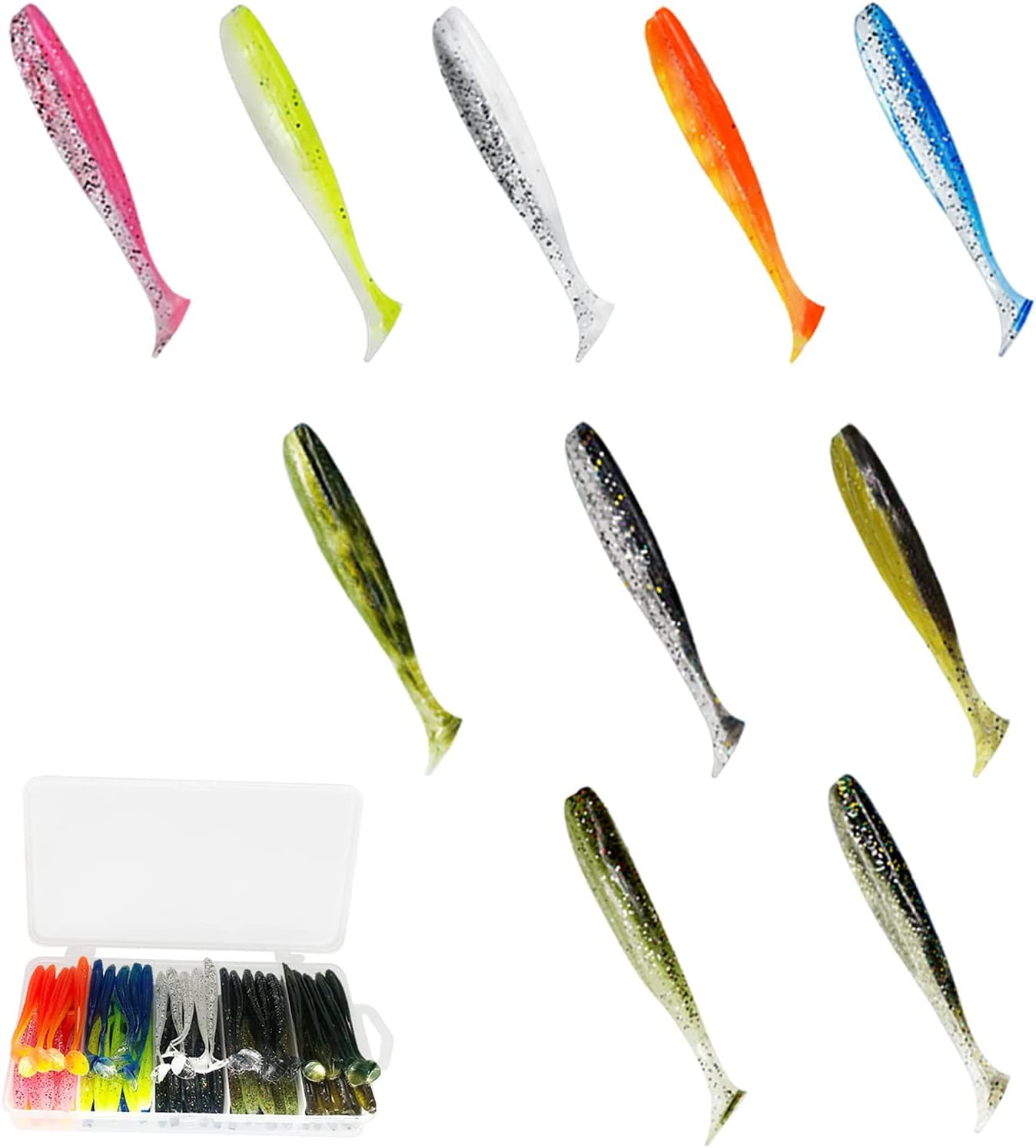 Genreen 100pcs Paddle Tail Swimbaits Lures, Soft Plastic Fishing Lures ...