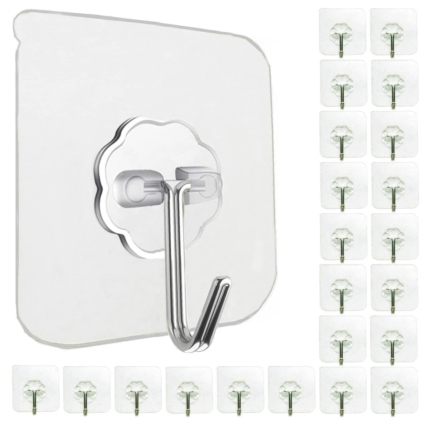 GENREEN Adhesive Wall Hooks, Heavy Duty Transparent Hooks, 33lb ...