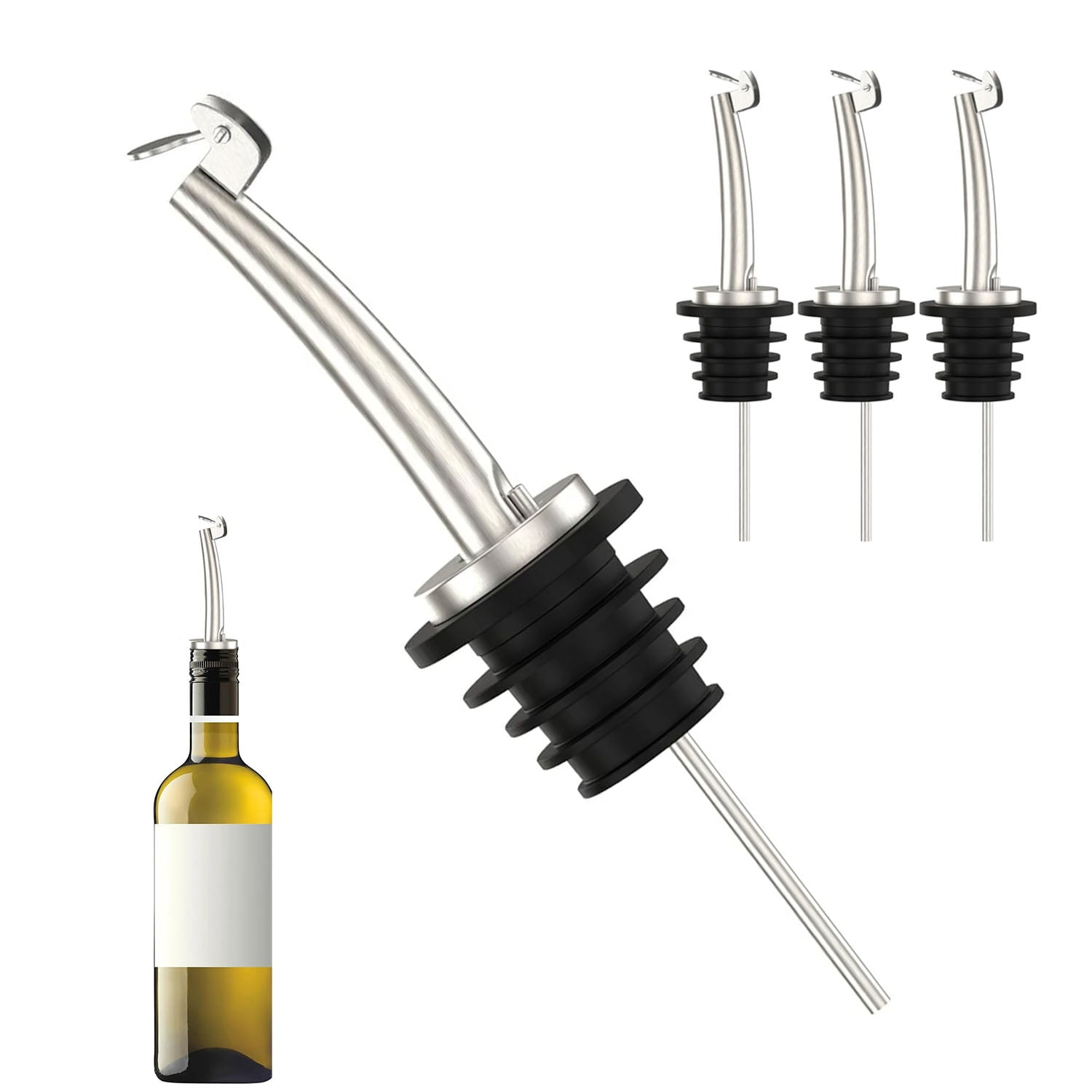 Genreen 4 Pcs Oil Spout Liquor Bottle Pourer Spouts Stainless Steel ...