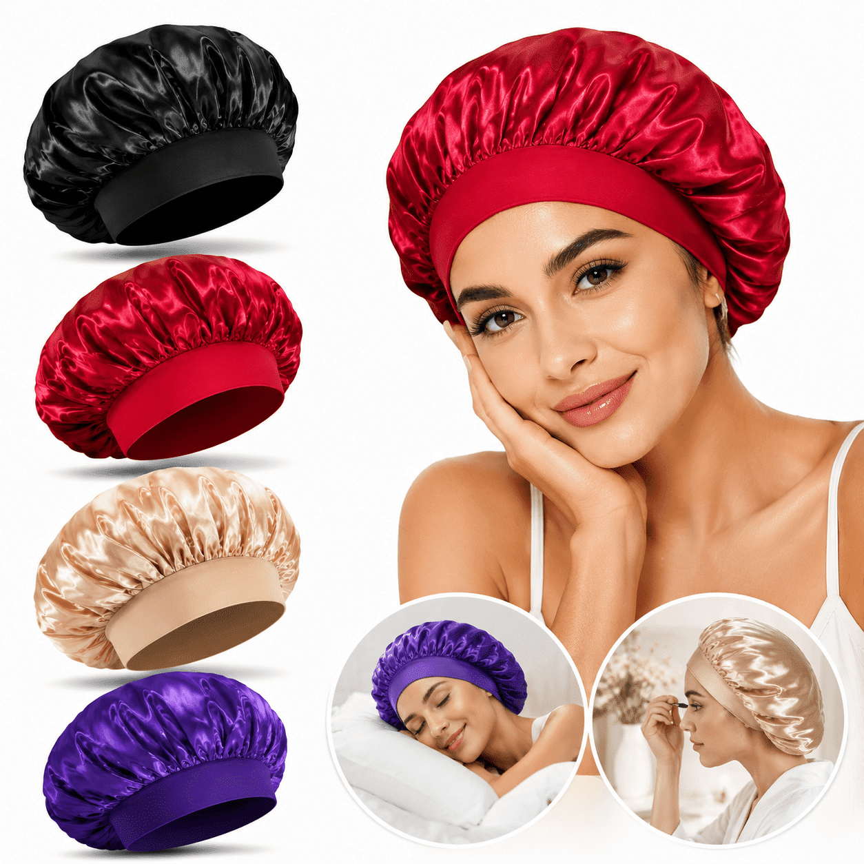 Ustris 4Pcs Satin Bonnet Silk Bonnet, Hair Bonnet for Sleeping, Elastic ...