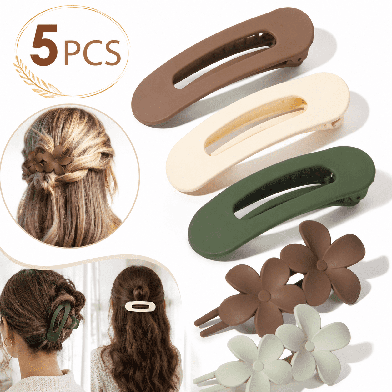 Genreen, Flat Hair Clips, 5 Pcs, All Hair Types Stylish Non-slip ...