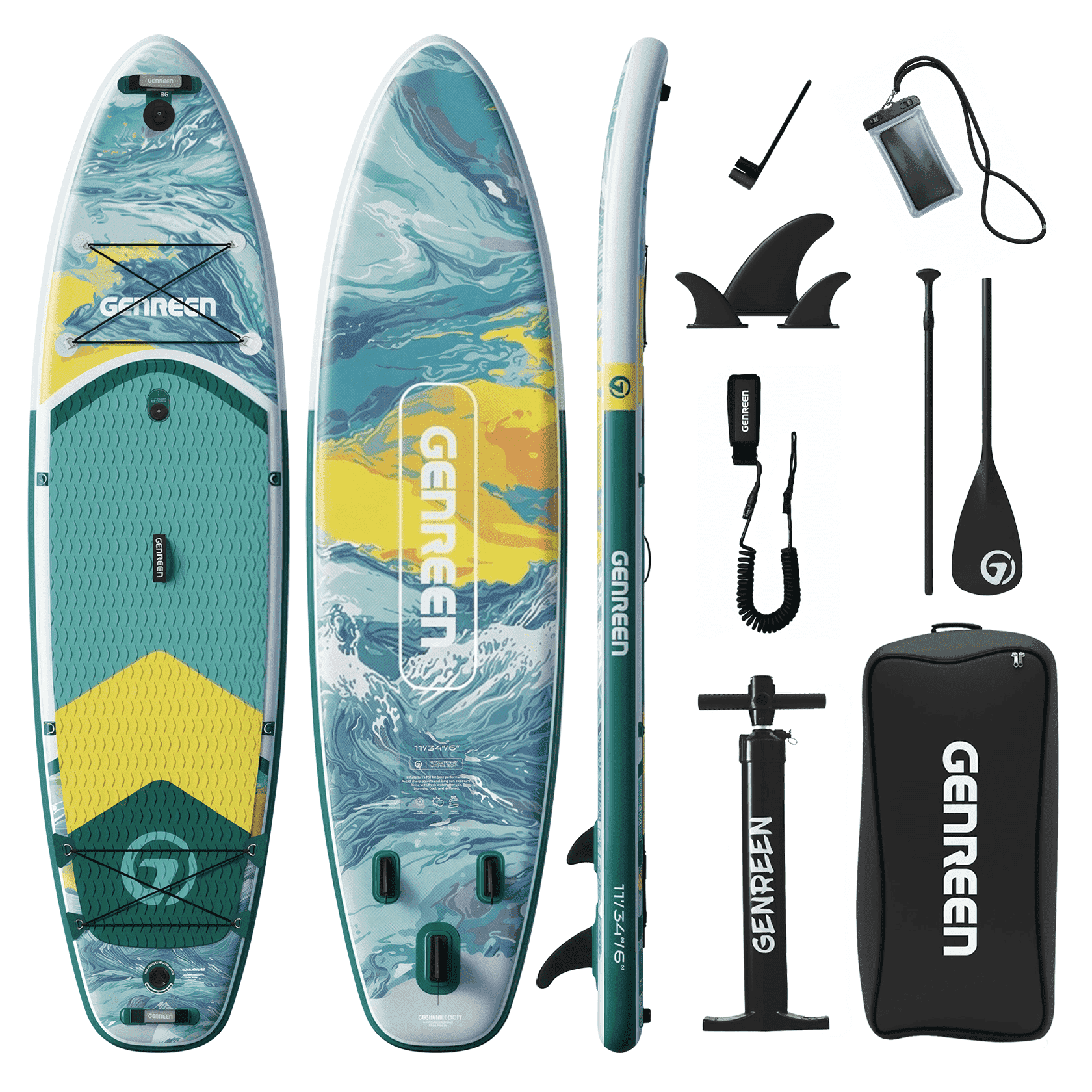 Genreen Inflatable Stand up Paddle Board with SUP Accessories, 11 ...