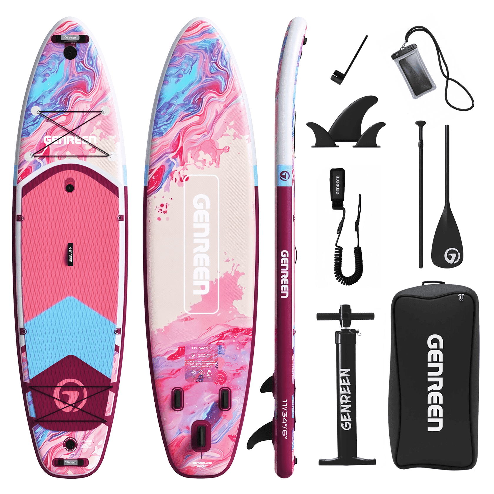 Genreen 11' Premium Inflatable Fishing Paddle Board, Stand up Paddle ...