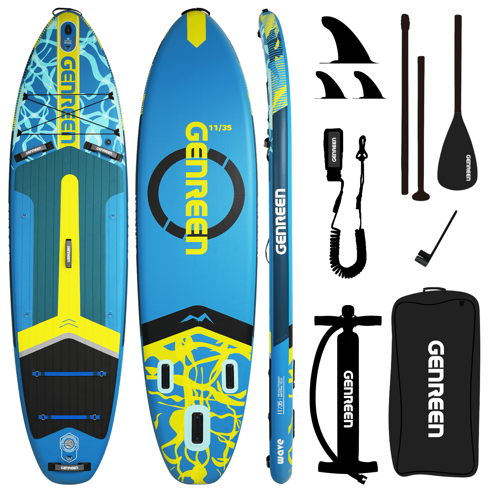 Genreen Inflatable Fishing Paddle Board 11" Stand up Paddle Board with ...