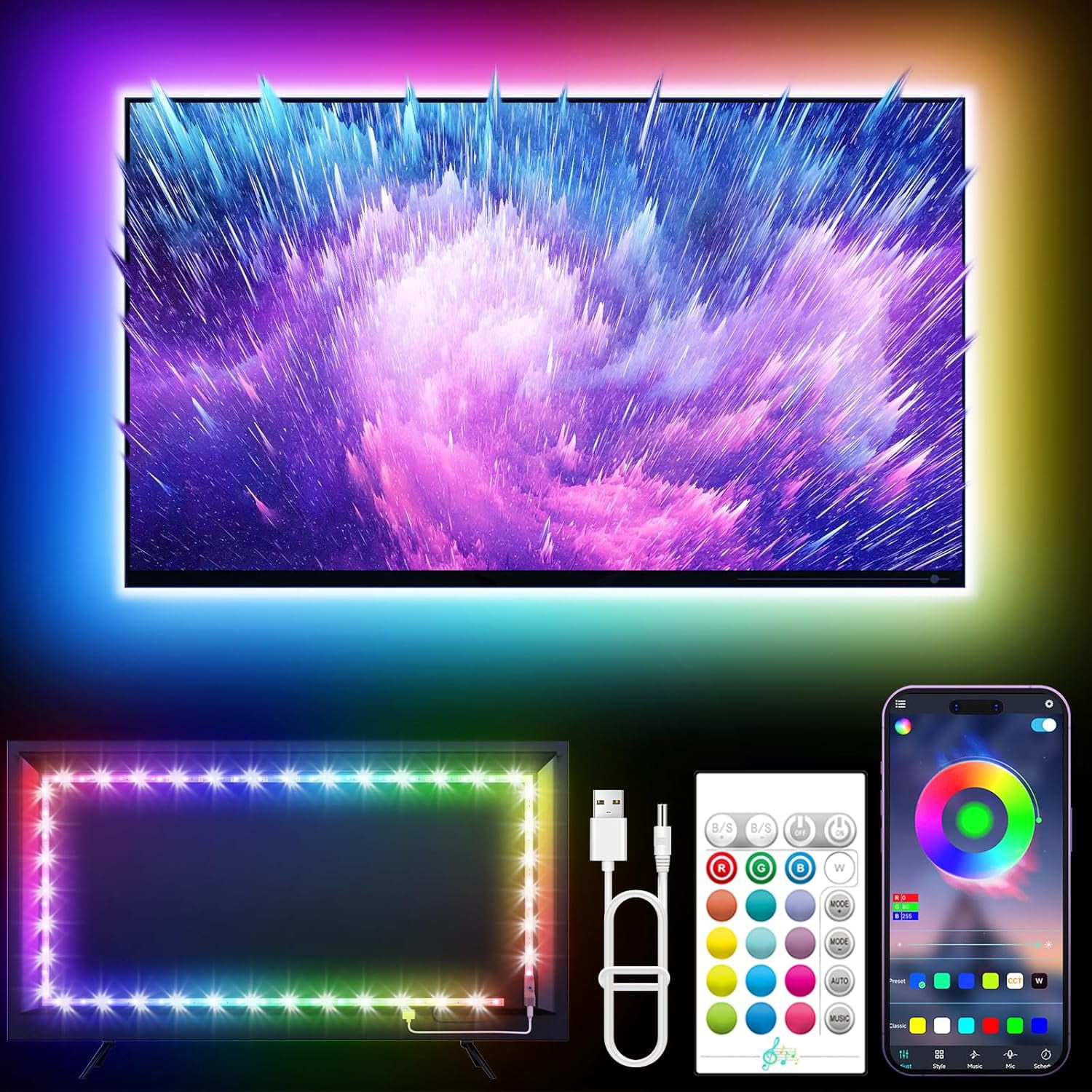 Genreen LED Lights for TV, 16.4ft LED Lights for 45-75 Inch TVs, RGB TV ...