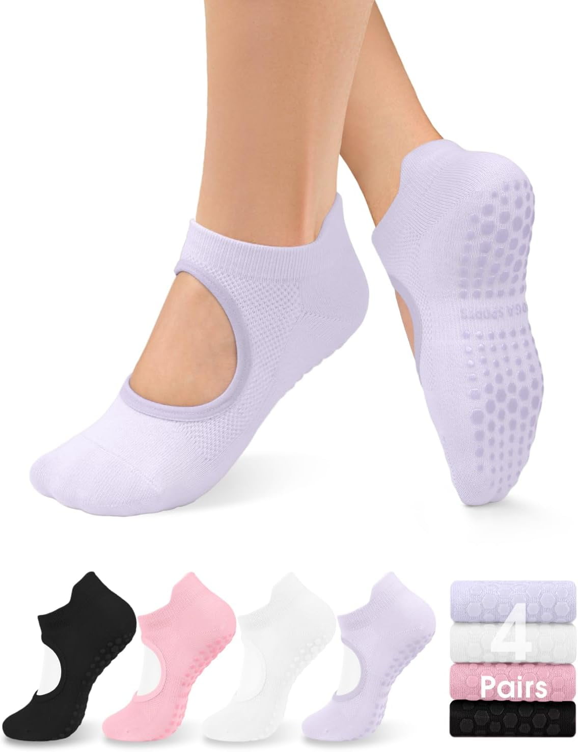Genreen Pilates Socks for Women Yoga Socks with Grips Open Top Non Slip ...