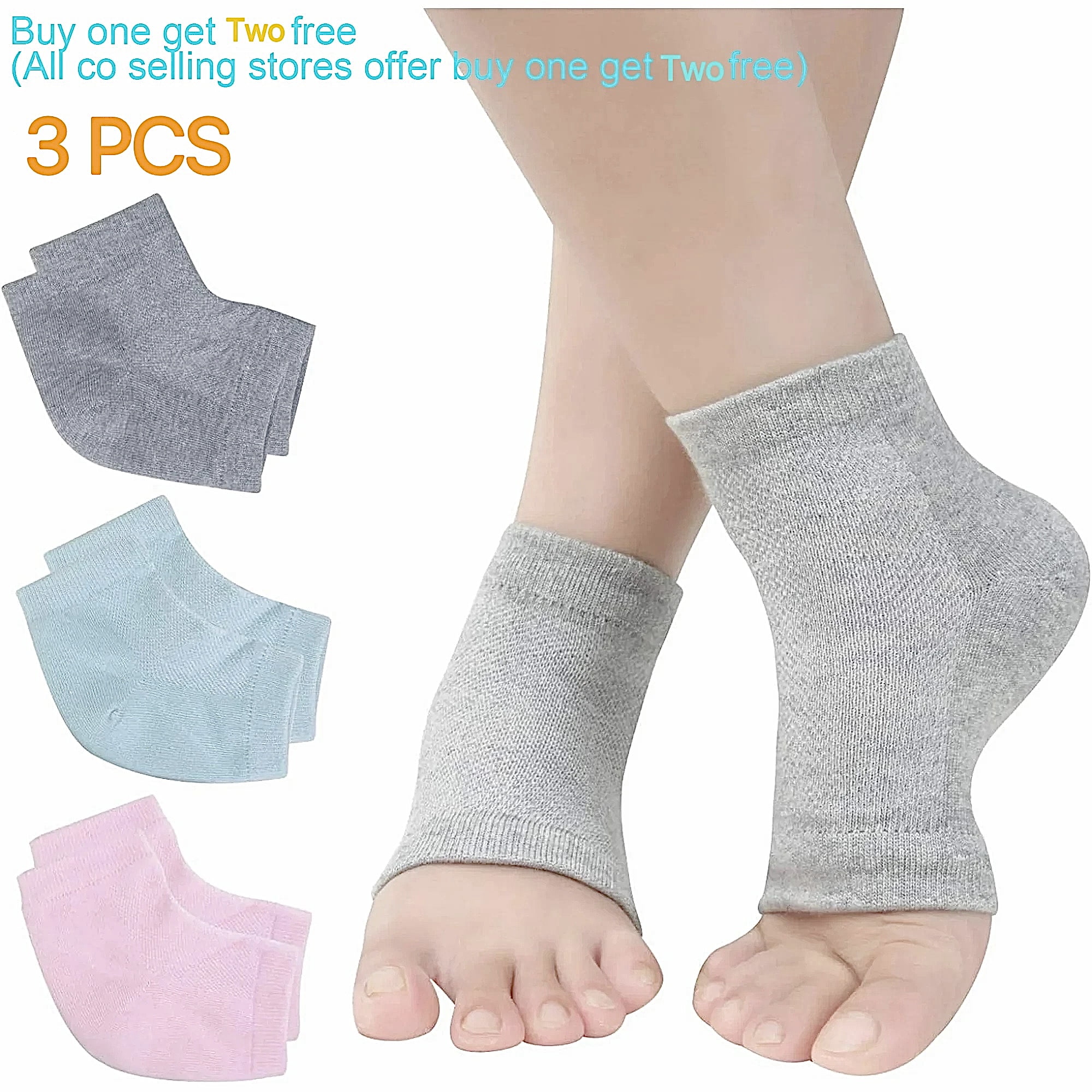 Genreen Vented Moisturizing Gel Heel Socks, 3 Pairs Toeless Spa Sock ...