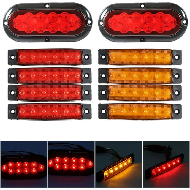Genrics 10X LED Trailer Tail Light Kit Red 12V 120LM Truck Boat Van ...