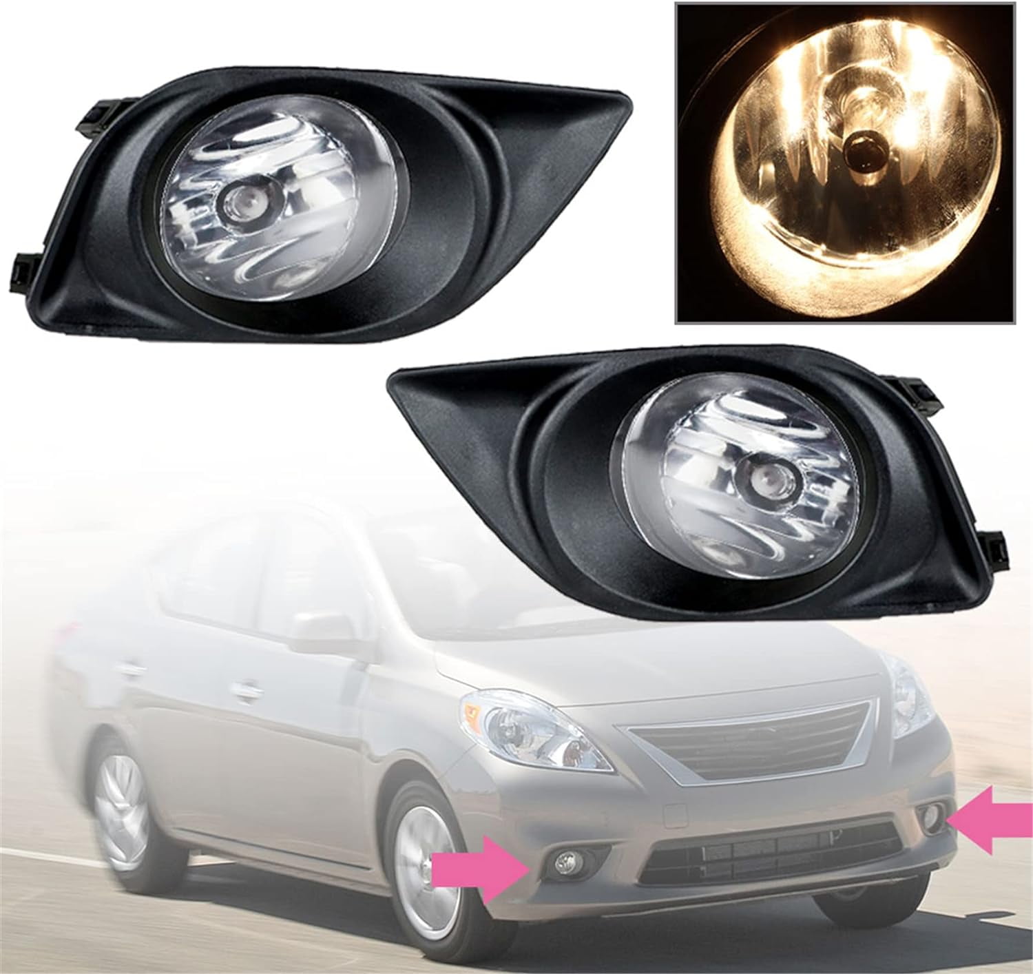 Genrics 2Pcs Fog Lights Assembly Replacement for 2012 2013 2014 Nissan ...