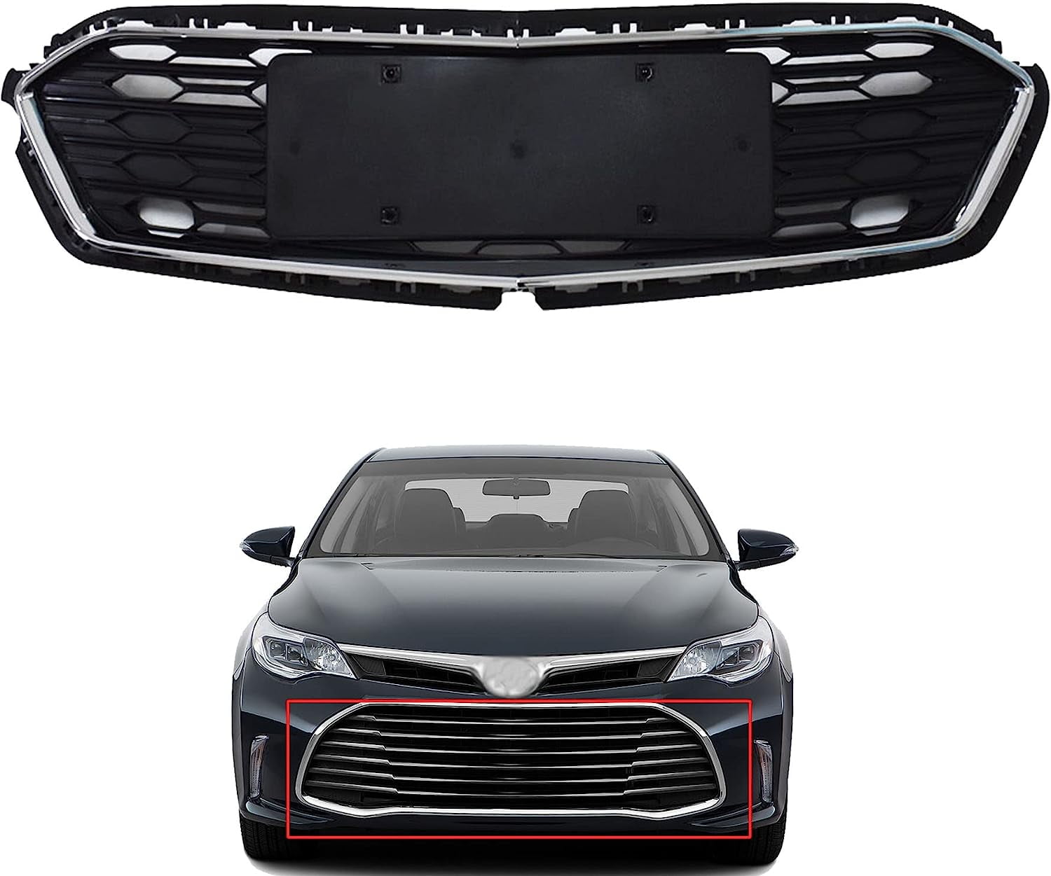 Genrics Front Bumper Lower Center Grille Grill Black W/Chrome Replacement for 2016-2018 Avalon ...