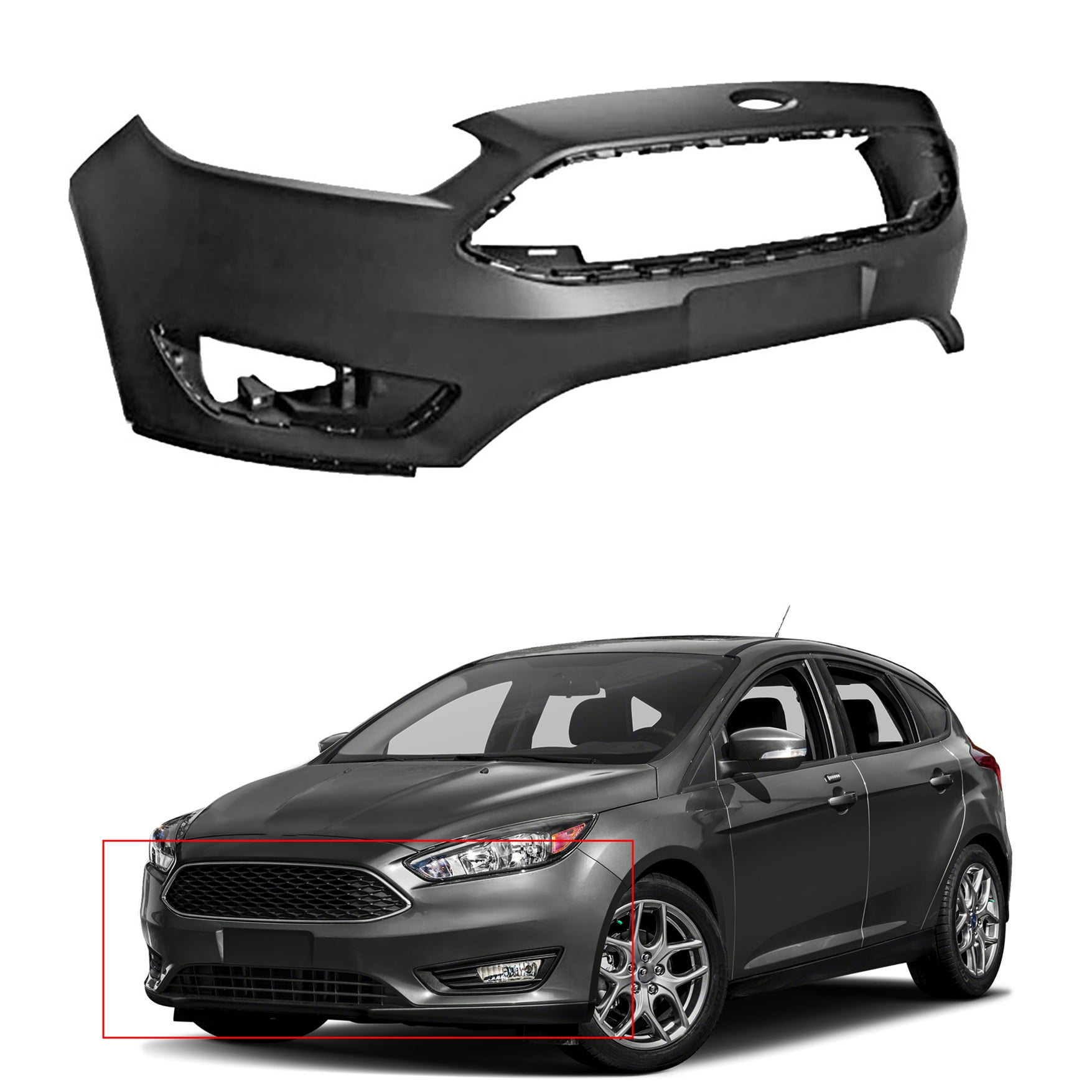 Genrics Primered Front Bumper Cover Replacement for Ford Focus 2015 ...
