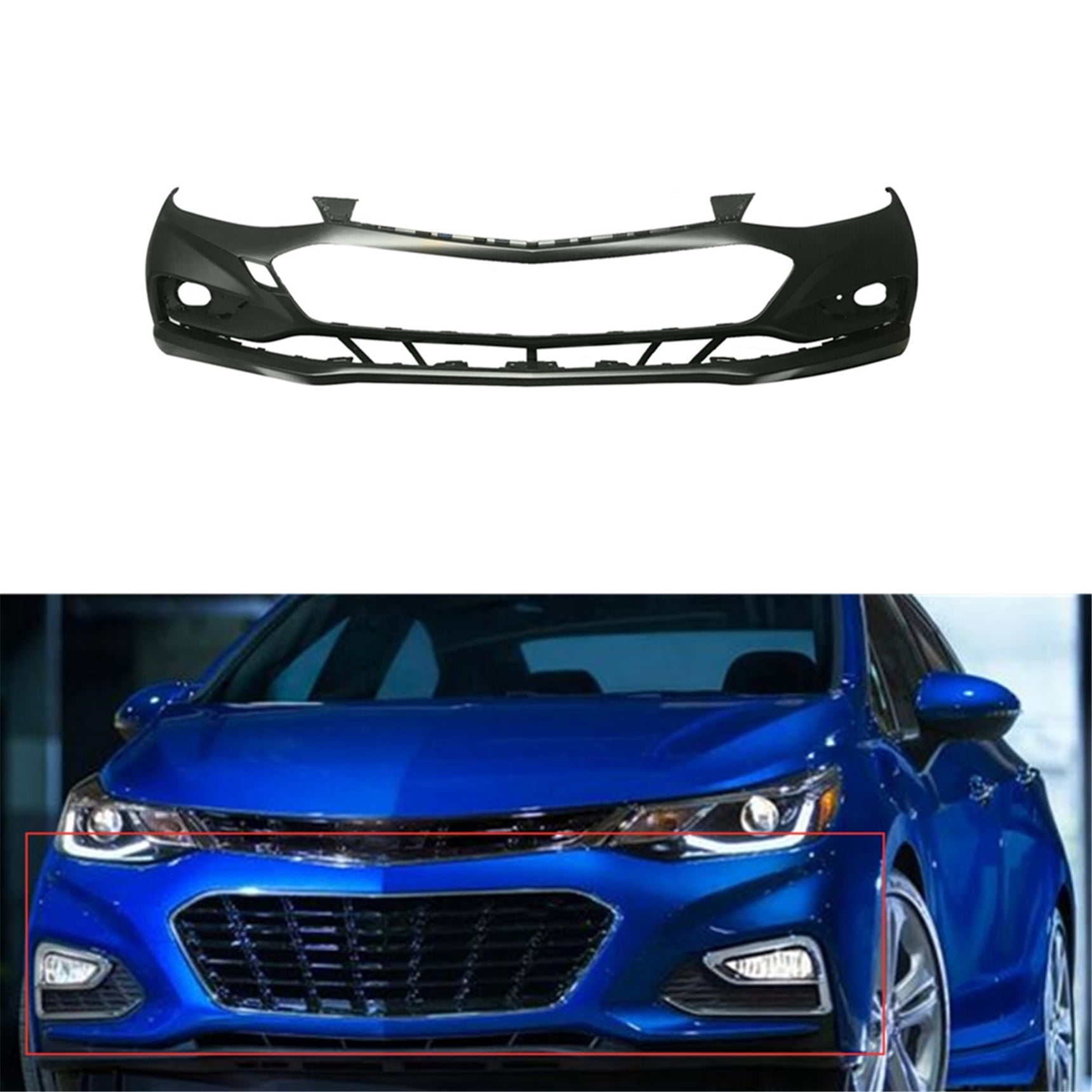 Genrics Primered Front Bumper/Rear Cover Replacement for 2016 2017 2018 ...