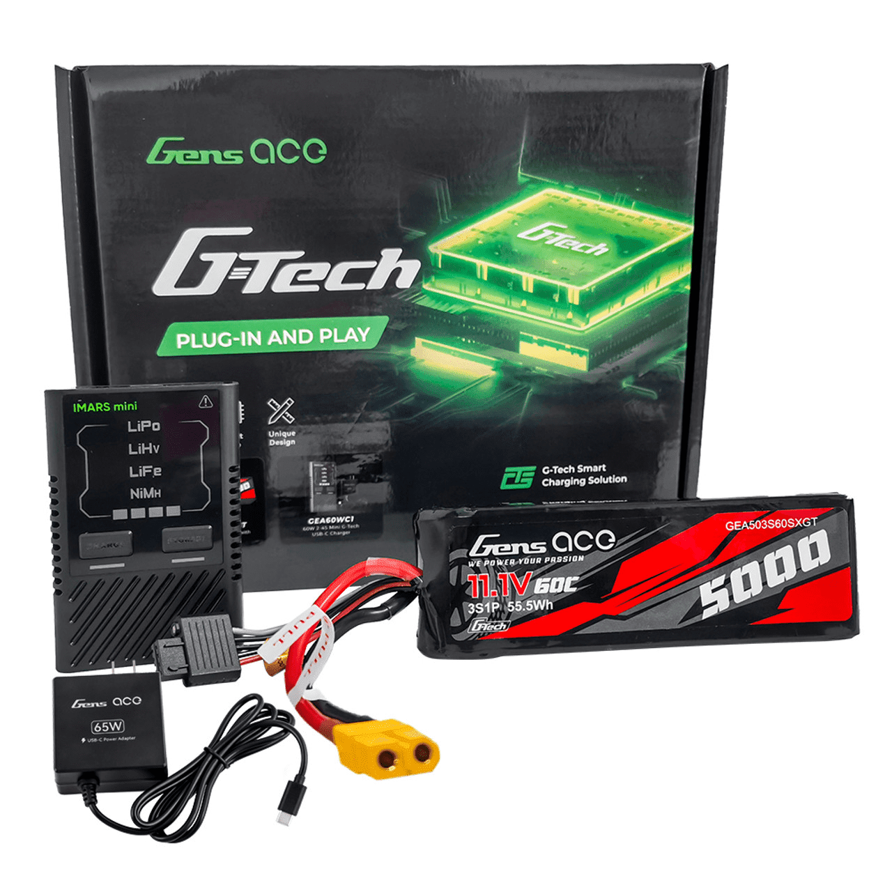 Gens Ace 5000mAh 3S 11.1V 60C Short-Size G-Tech LiPo Battery Pack with ...