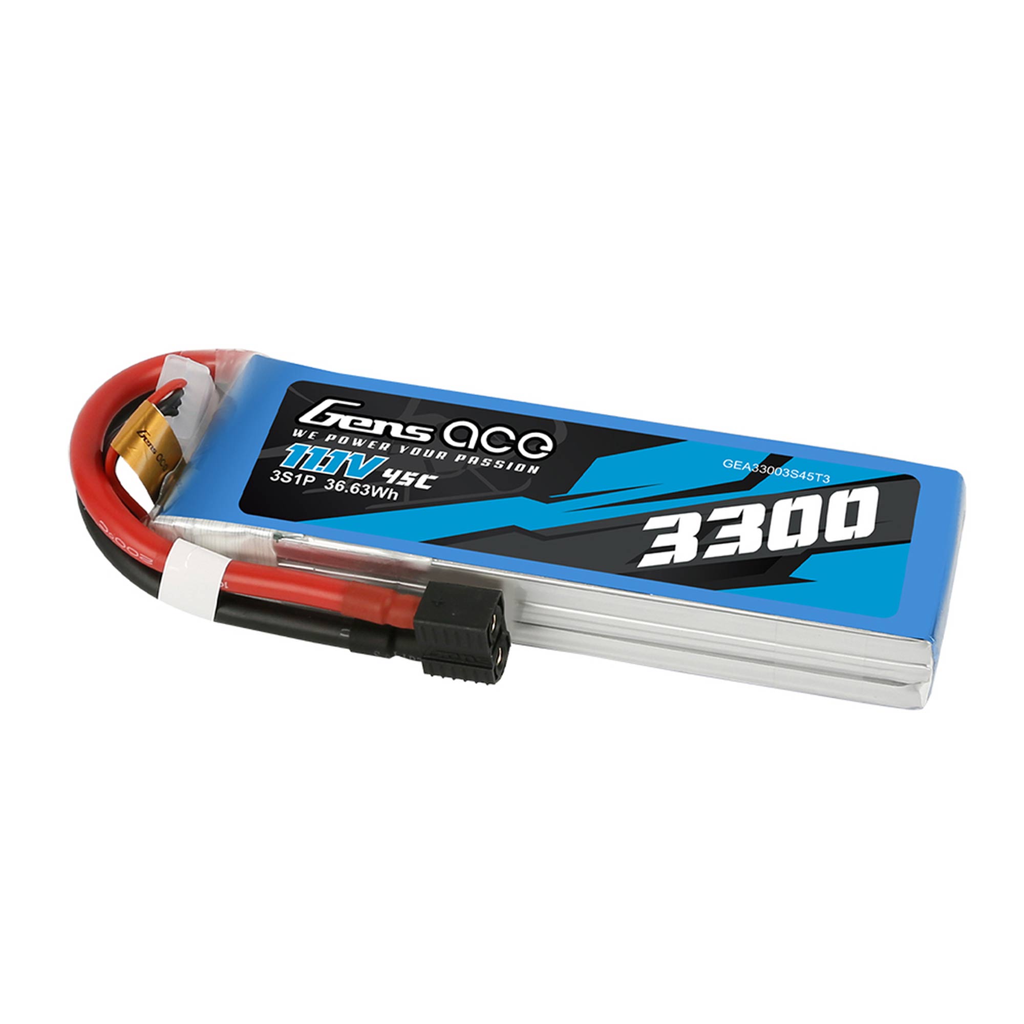 Gens ace 11.1V 3300mAh 45C 3S1P Lipo EC3 And Deans Adapter ...