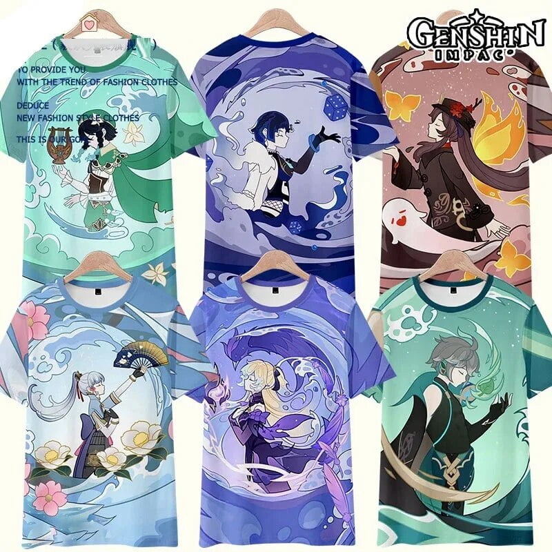 Genshin Impact 3D Print T-Shirts Anime Game Kawaii Girls Streetwear ...