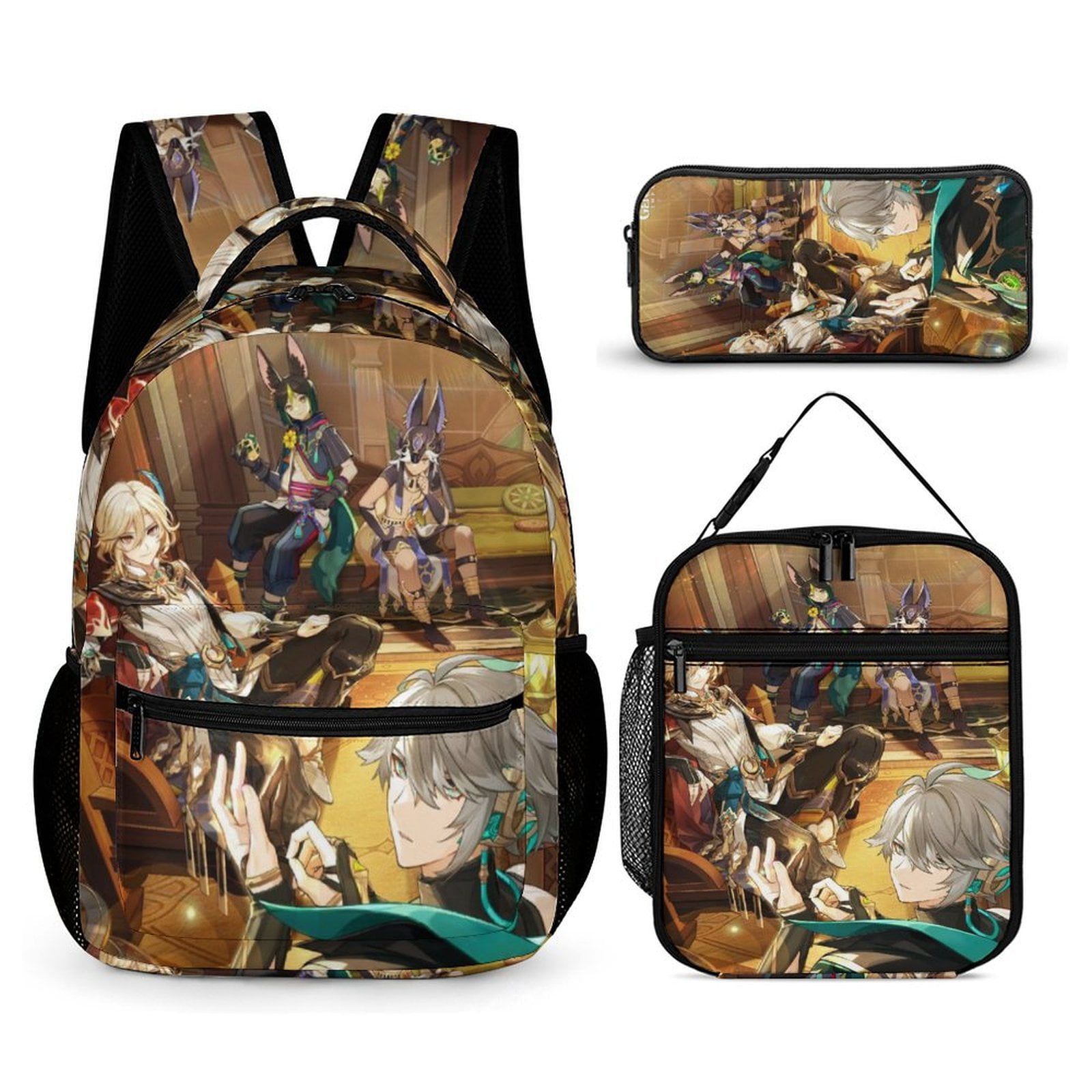 Genshin Impact Backpacks 3 Piece Set Bookbag with Lunch Bag And Pencil ...