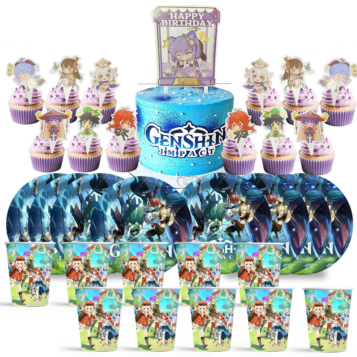 Genshin Impact Birthday Cups Party Supplies Plates Decorations Cake ...