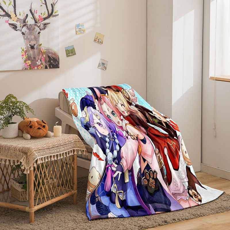 Genshin Impact Blanket Bedroom Soft Plush Flannel Throw Game Anime Gift ...
