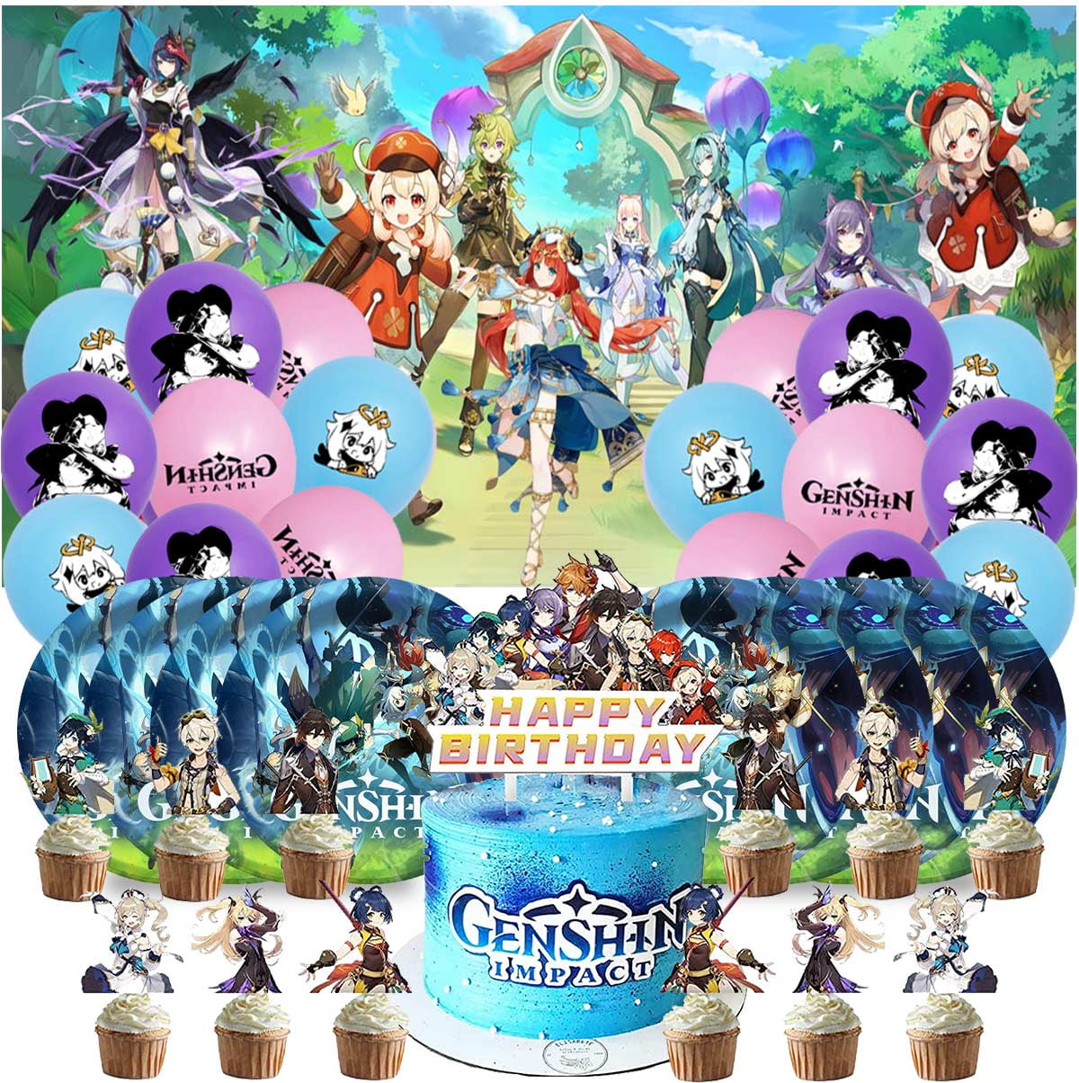 Genshin Impact Party Supplies Cake Topper Decor Banner Backdrop ...