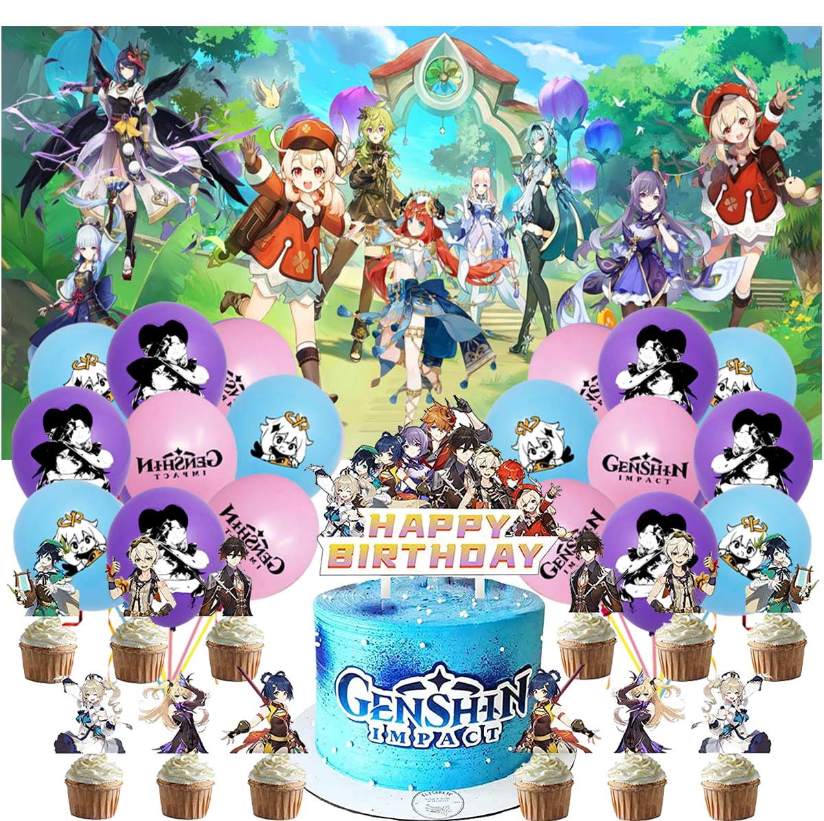 Genshin Impact Party Supplies Cake Topper Decor Kit Latex Balloons ...