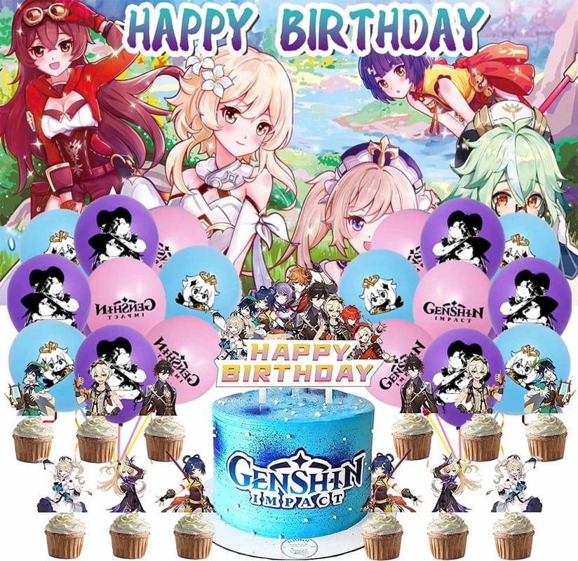 Genshin Impact Party Supplies Cake Topper Decor Kit Latex Balloons ...