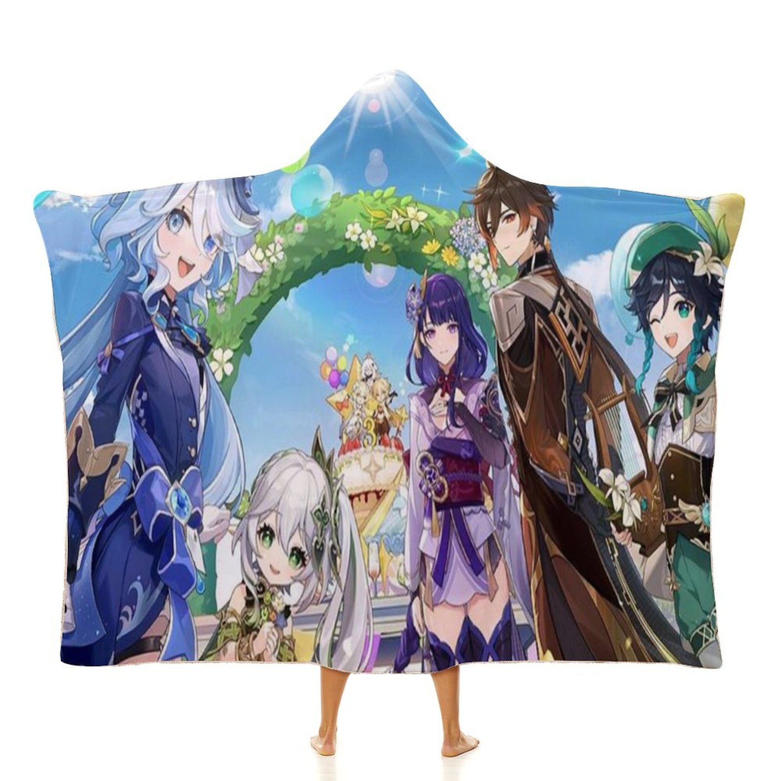 Genshin Impact Wearable Blanket Cloak Arctic Velvet Hooded Blanket Soft ...