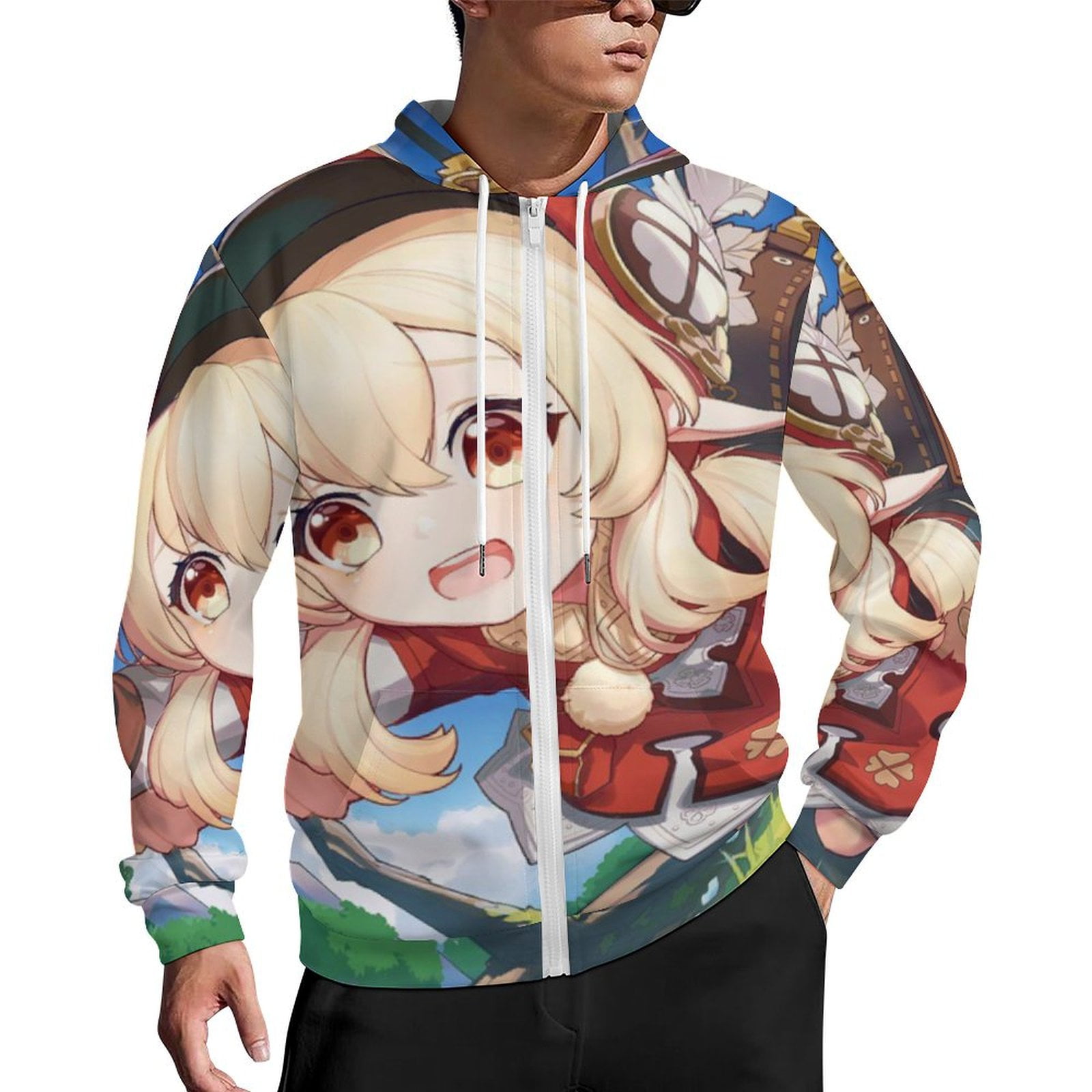 Genshin Impact Zip Up Hoodies Unisex Realistic 3D Print Sweatshirt Long ...